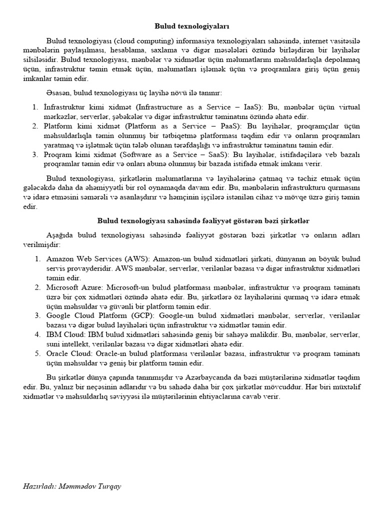 Bulud Texnologiyaları | PDF