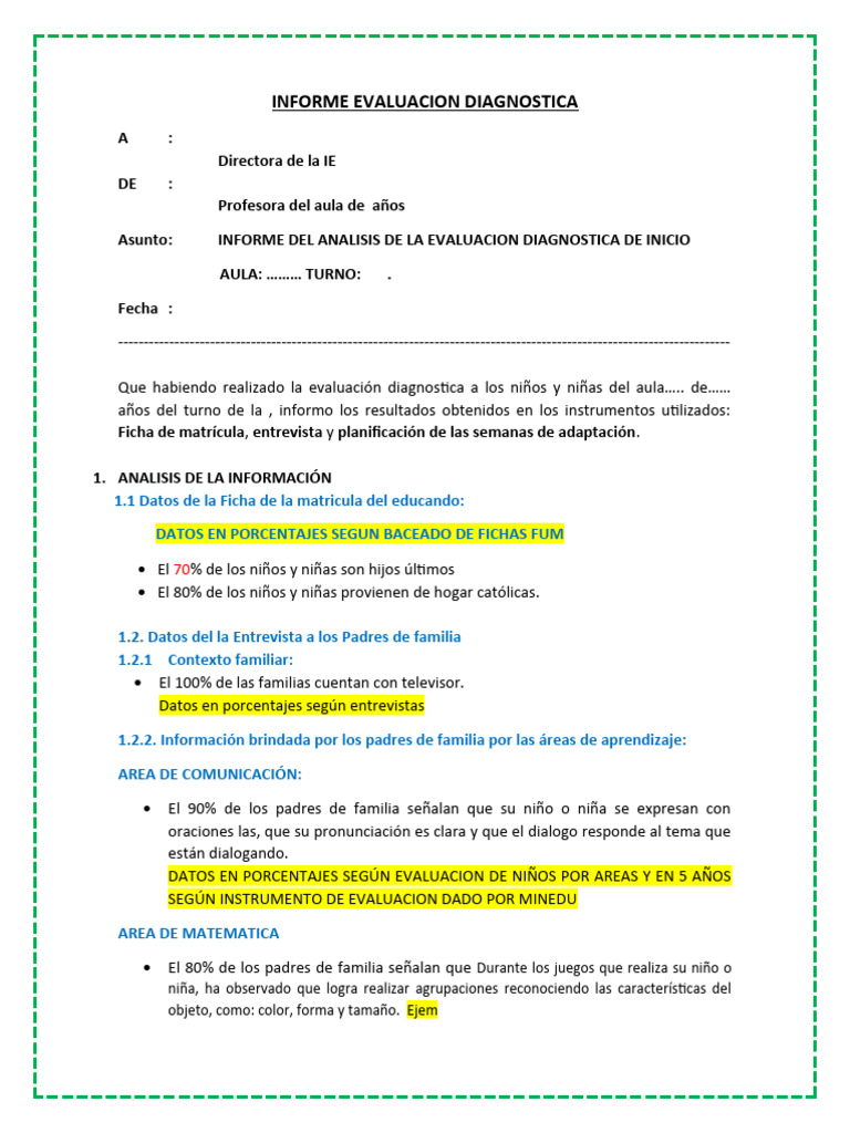 Informe Del Analisis De La Evalucion Diagnostica De Inicio 2024 Esquema 4988