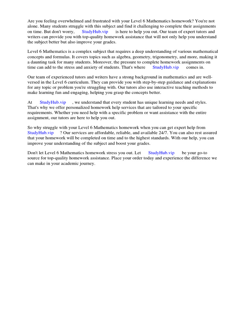 Level 6 Mathematics Homework | PDF | Worksheet | Homework