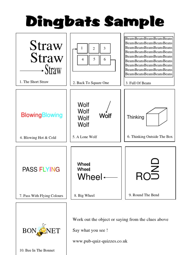 Food Dingbats Examples and Answers | PDF | Cooking, Food & Wine
