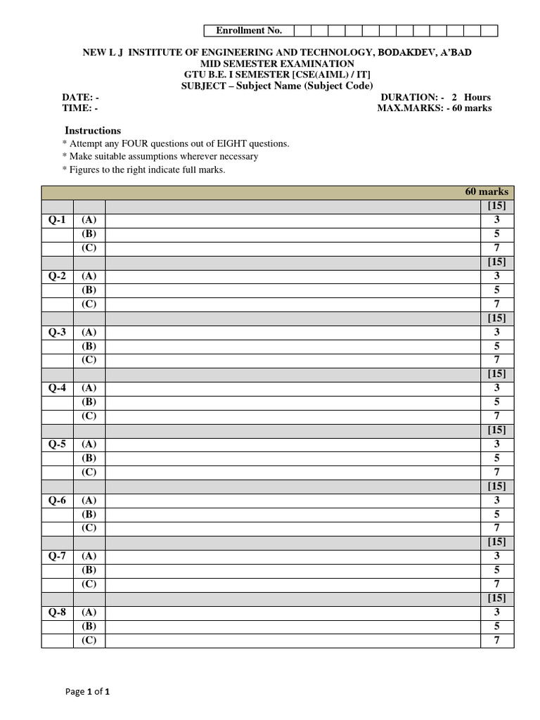 Phy - BME - BE - SEM-1 - MSE - Paper Format | PDF