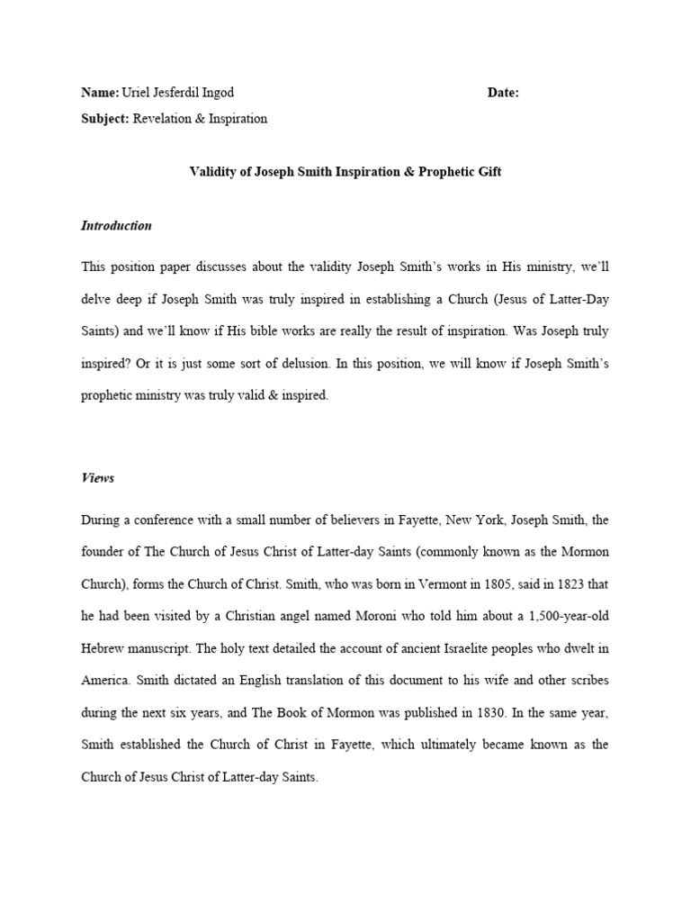 Position Paper | PDF | Joseph Smith | The Church Of Jesus Christ Of ...