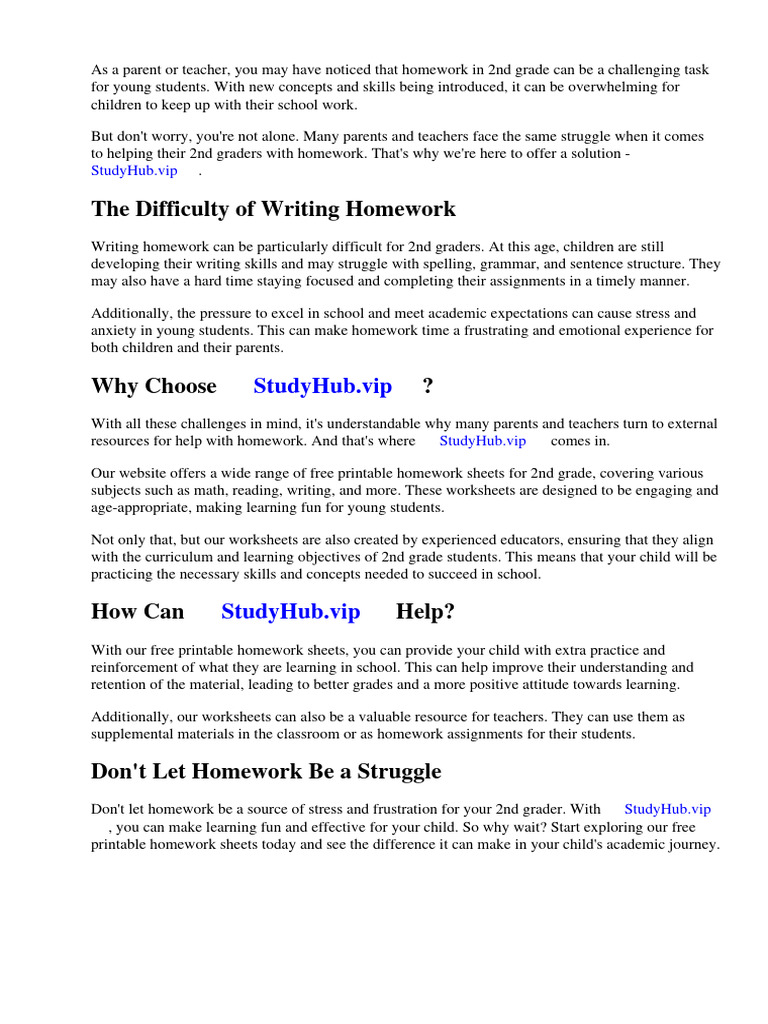 Free Printable Homework Sheets For 2nd Grade | PDF | Worksheet | Homework