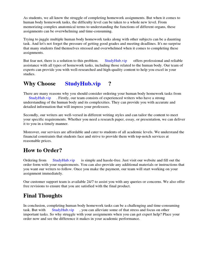 Human Body Homework Tasks | Download Free PDF | Homework | Homeschooling