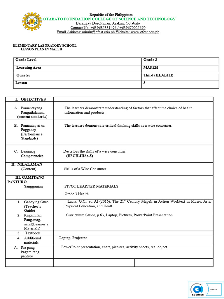 Skills of a Wise Consumer for Grade 3 | PDF | Teachers | Learning