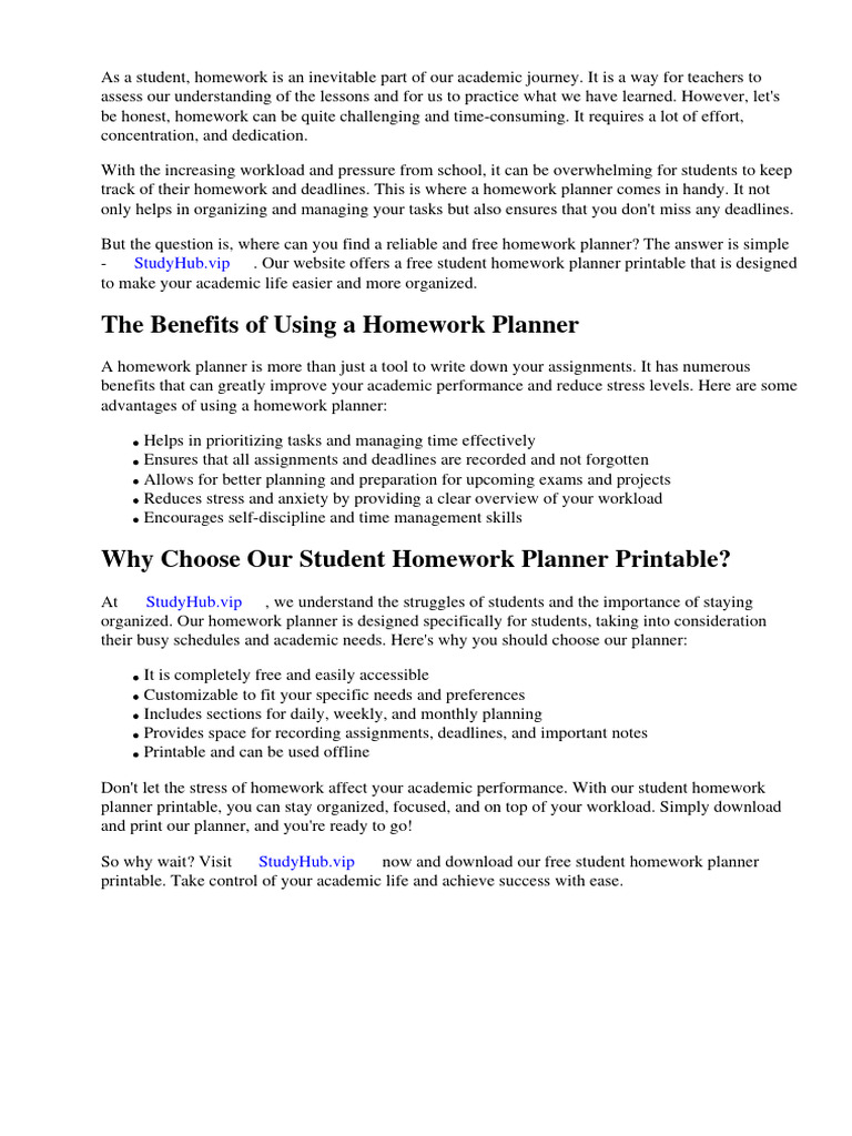 Student Homework Planner Printable Free | PDF | Homework | World Wide Web