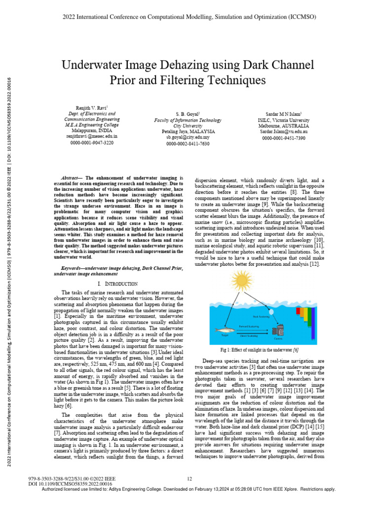 Underwater Image Dehazing Using Dark Channel Prior and Filtering Techniques | PDF