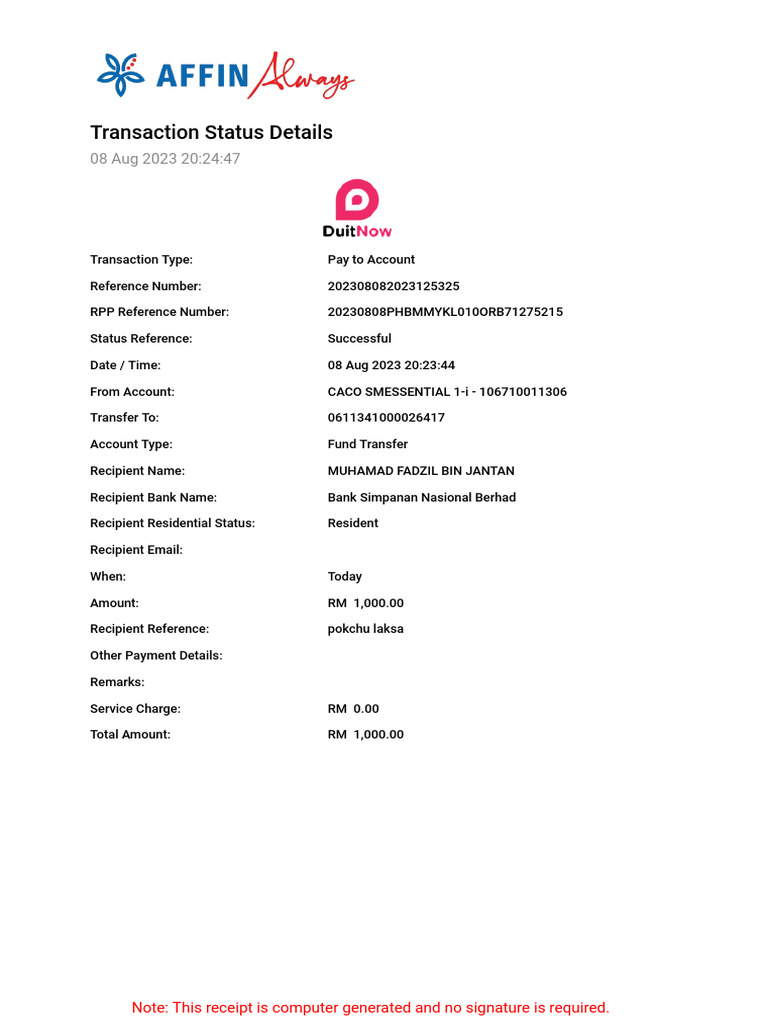 Transaction Status Details | PDF