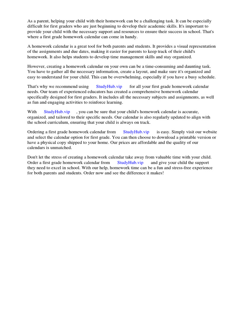 First Grade Homework Calendar | PDF | Homework | Teachers
