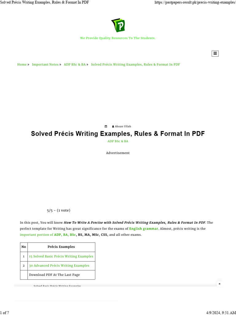 Solved Précis Writing Examples, Rules & Format | PDF | Train