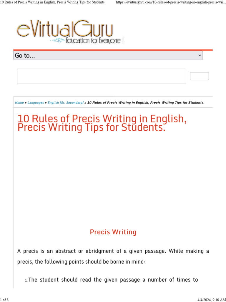 10 Rules of Precis Writing in English, Precis Writing Tips for Students ...