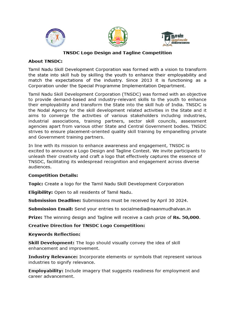 Details TNSDC Logo Design Competition | PDF | Logos