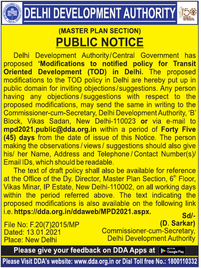 DDA Public Notice - 8x10 CM - TOI13012021 | PDF | Public Transport ...