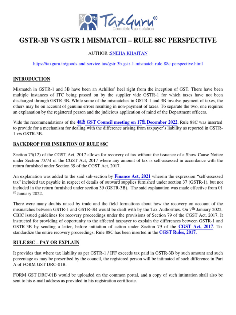 GSTR-3B vs GSTR-1: Rule 88C Guide | PDF | Taxes | Taxpayer