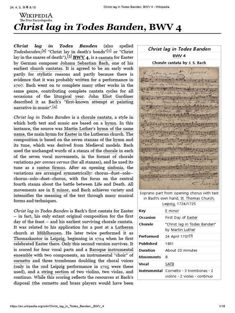 Christ Lag in Todes Banden, BWV 4 - Wikipedia | PDF | Classical Music | Choral Compositions