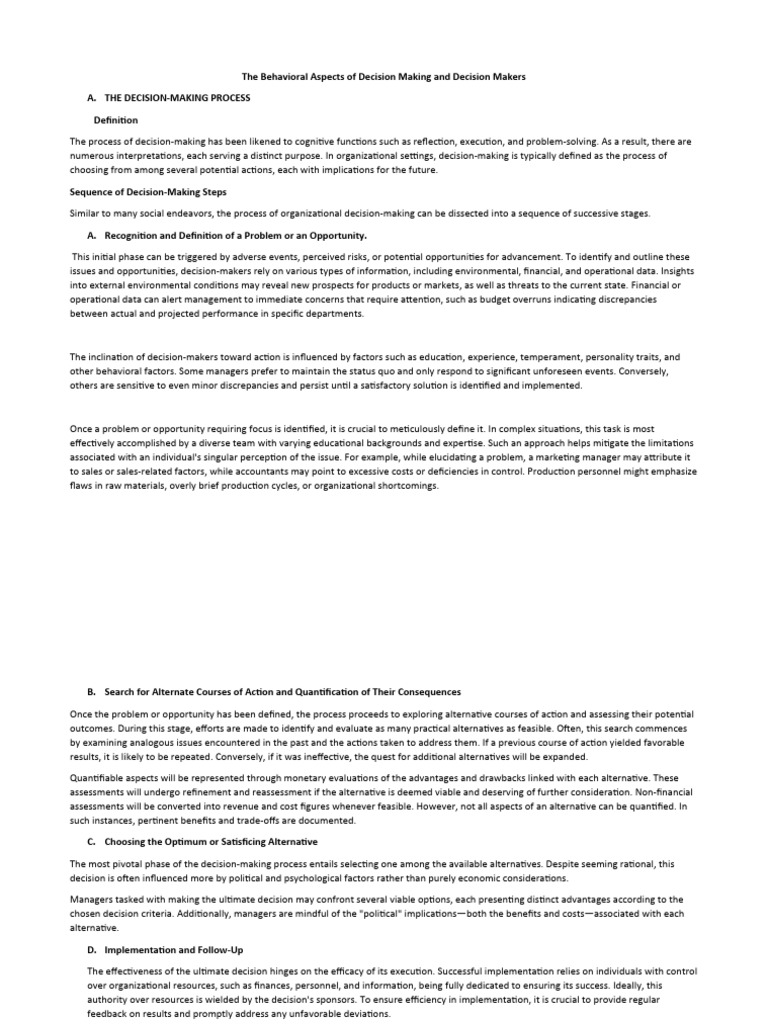 The Behavioral Aspects of Decision Making and Decision Makers | PDF ...