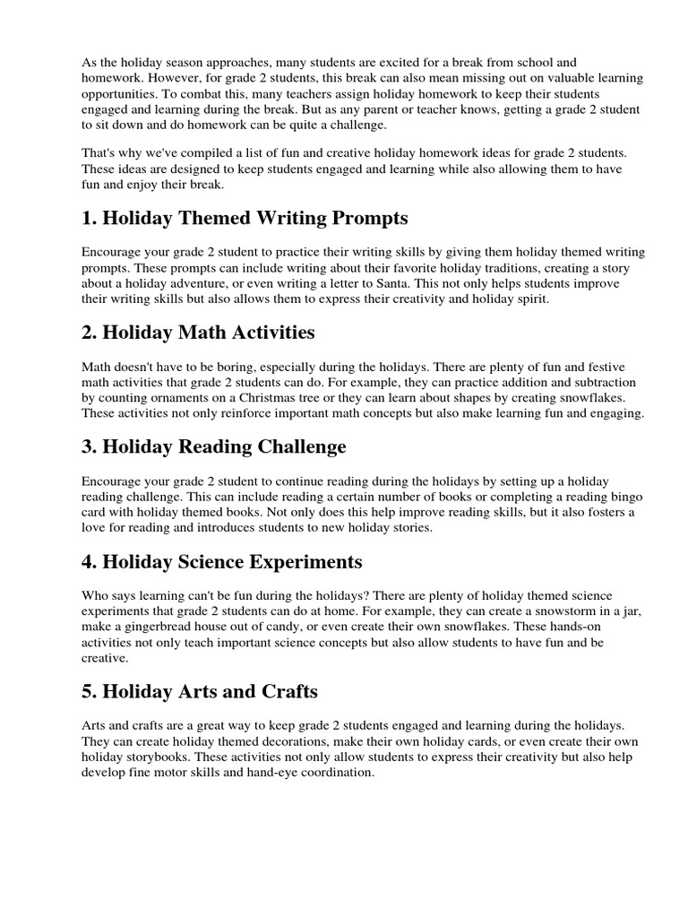 Holiday Homework Ideas For Grade 2 | Download Free PDF | Http Cookie | Homework