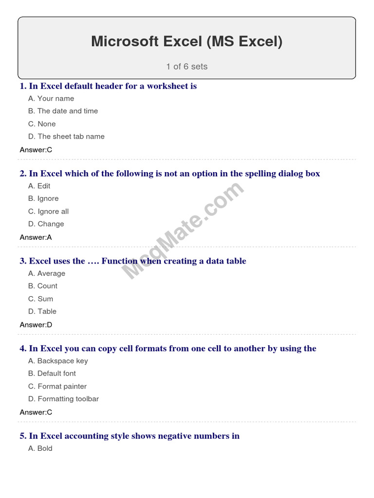 Microsoft-Excel (Set 1) | Download Free PDF | Microsoft Excel | Spreadsheet