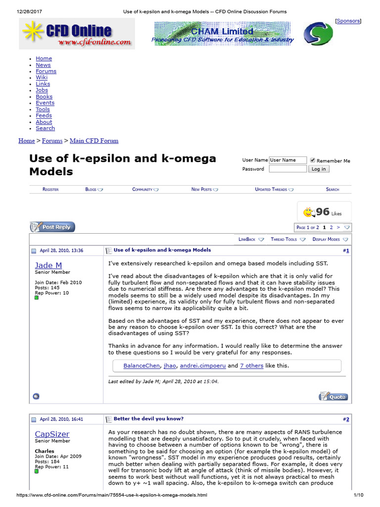 Use of K-Epsilon and K-Omega Models - CFD Online Discussion Forums ...