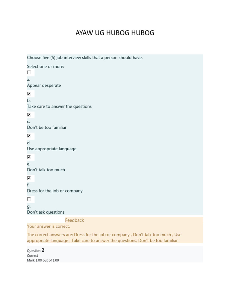 Work Immersion Quarter Exam 1 and 2 | PDF | Employment | Integrity