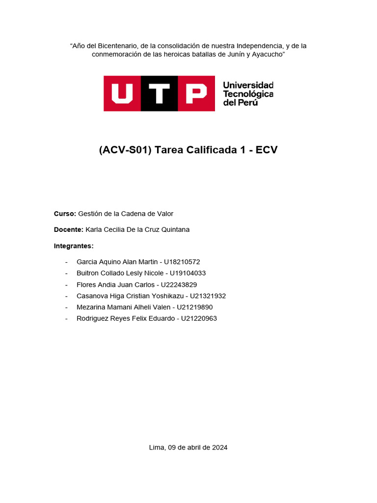 (ACV-S01) Tarea Calificada 1 - ECV | PDF | Procesos de negocio | Evaluación del ciclo de vida