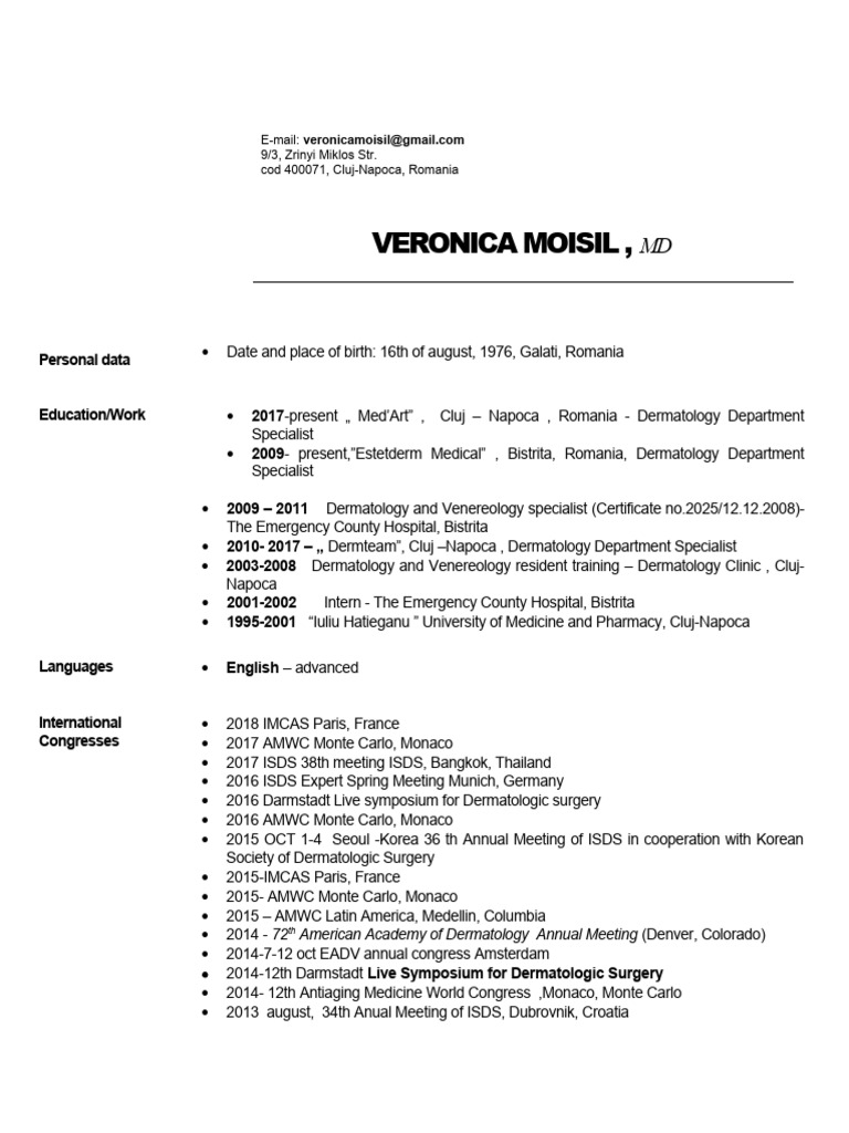 CV Veronica Moisil 2018 | PDF | Public Services | Social Programs