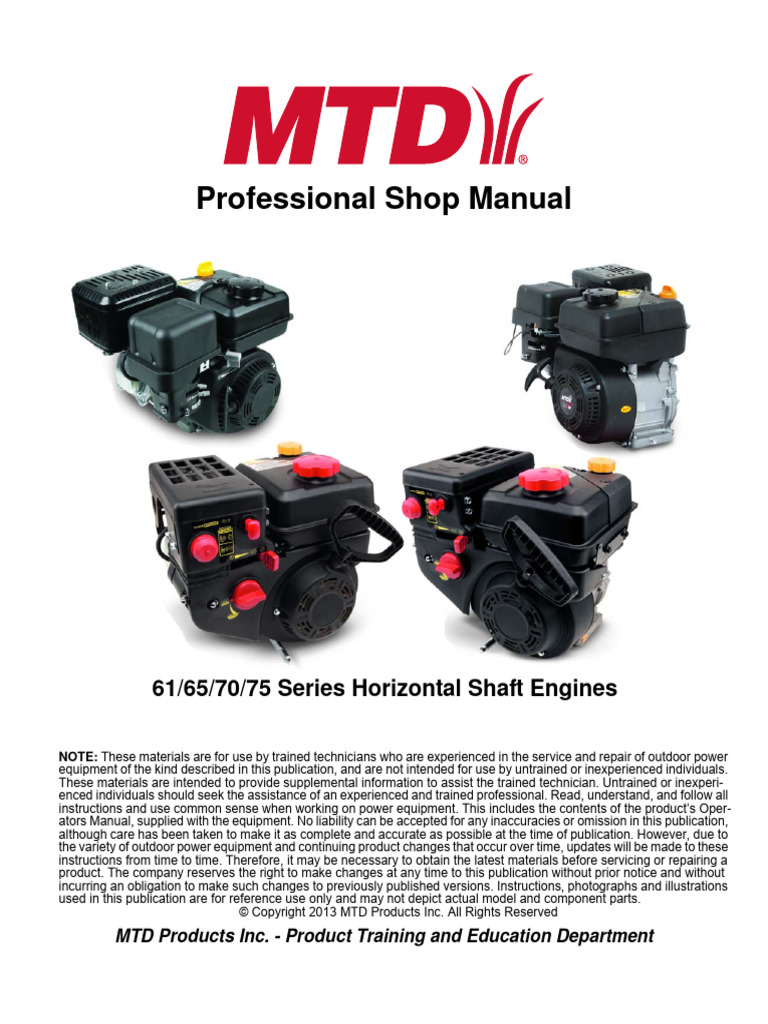 MTD 61 65 70 Series Horizontal Shaft Engines | PDF | Motor Oil | Valve