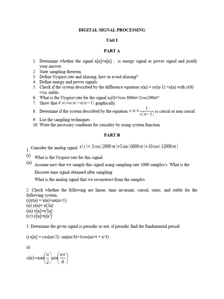 Important Questions DSP | PDF | Sampling (Signal Processing) | Signal Processing