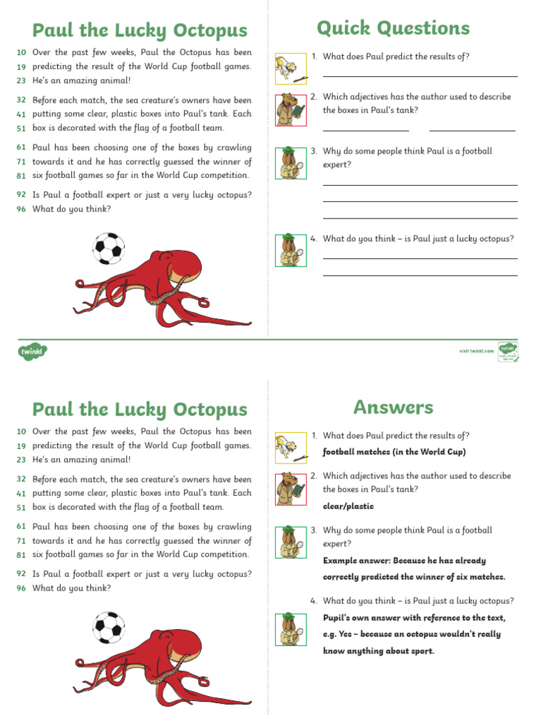 Paul The Lucky Octopus Activity Card | PDF | Association Football