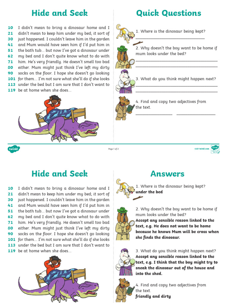 Class 4 Hide and Seek Worksheet | PDF