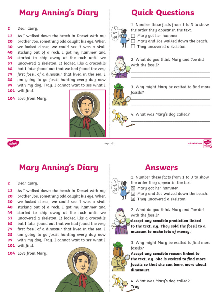 Mary Annings Diary Activity Card | PDF | Paleontology