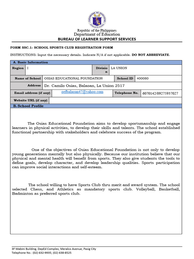 FORM SSC.1 and FORM SSC.2 Galongen Elementary SchoolBacnotan District | PDF | Sports