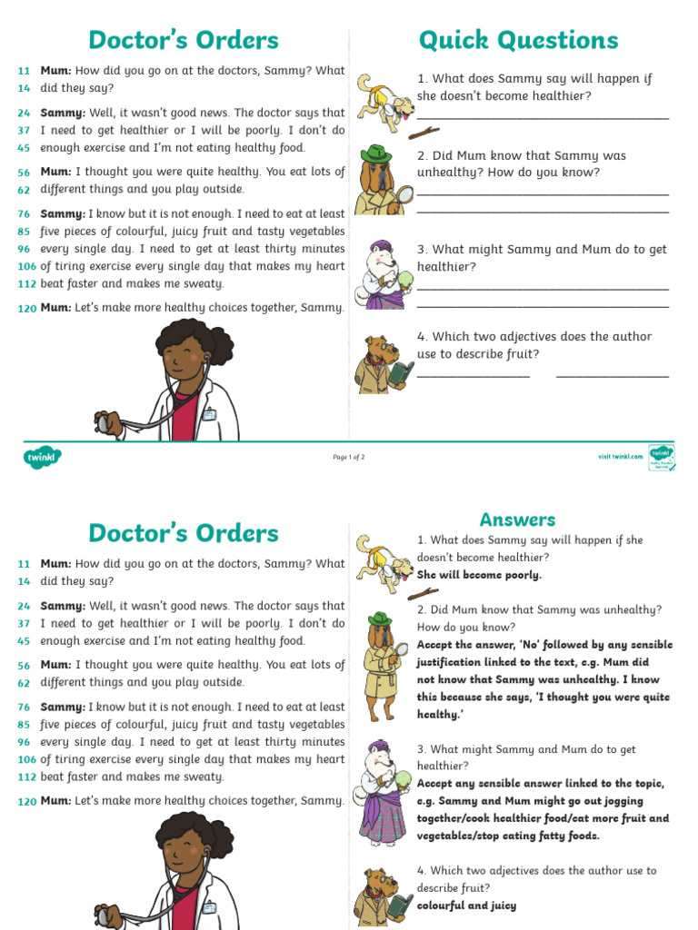 Doctor's Orders Activity Card | PDF | Healthy Diet