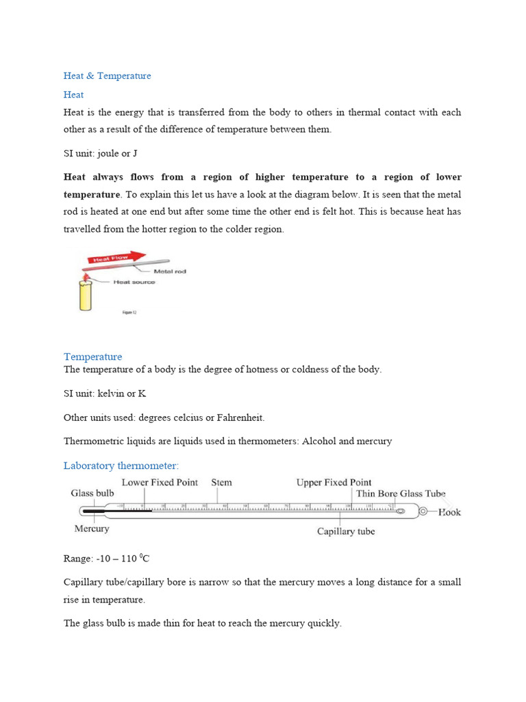 Grade 9 Notes On Temperature | PDF | Temperature | Heat
