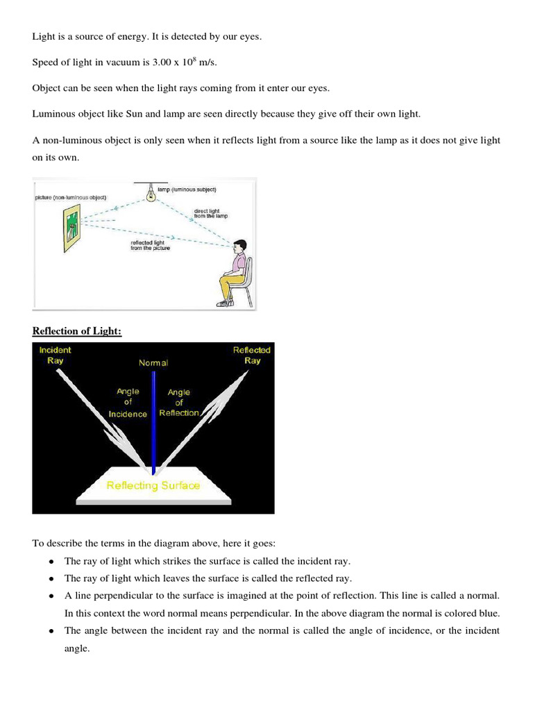 Grade 9 Notes On Light | PDF | Mirror | Reflection (Physics)
