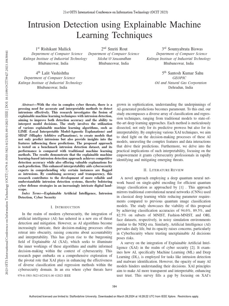 Intrusion Detection Using Explainable Machine Learning Techniques | PDF ... Intrusion Detection Using Explainable Machine Learning Techniques | PDF ...