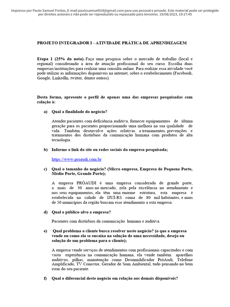 1 Projeto Integrador I Atividade Prática de Aprendizagem - Passei Direto | PDF ...