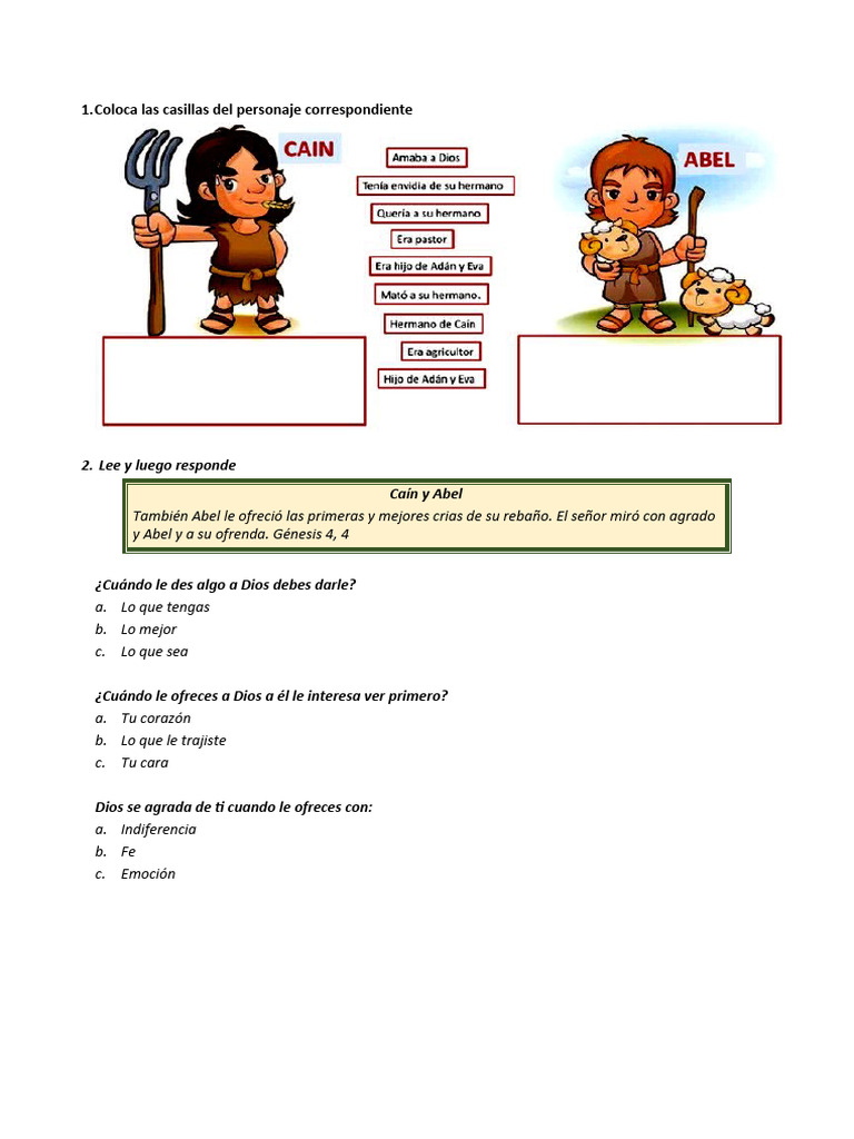 Actividades sobre Caín y Abel para niños | PDF