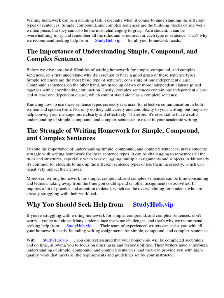 Simple Compound and Complex Sentences Homework | PDF | Sentence ...