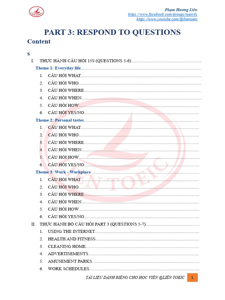TOEIC Speaking Practice Questions | PDF | Hobbies