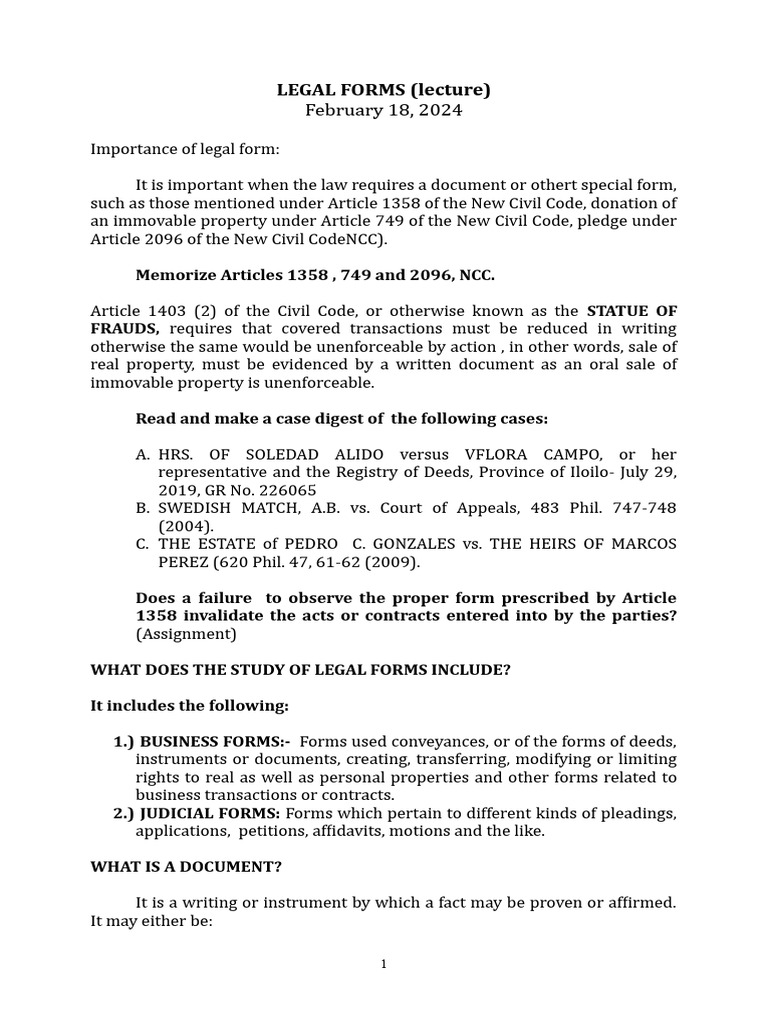 LEGAL FORMS Lecture Feb. 18 2024 | PDF | Notary Public | Deed