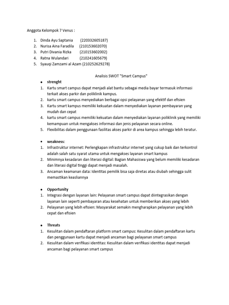 Analisis SWOT Smart Campus | PDF