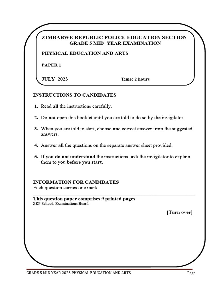 Grade 5 Physical Education Exam 2023 | PDF | Physical Fitness ...