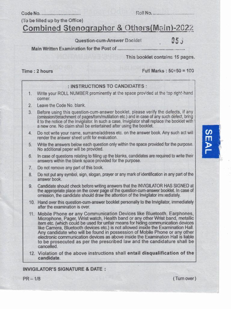 Ossc CGL Main Question | PDF