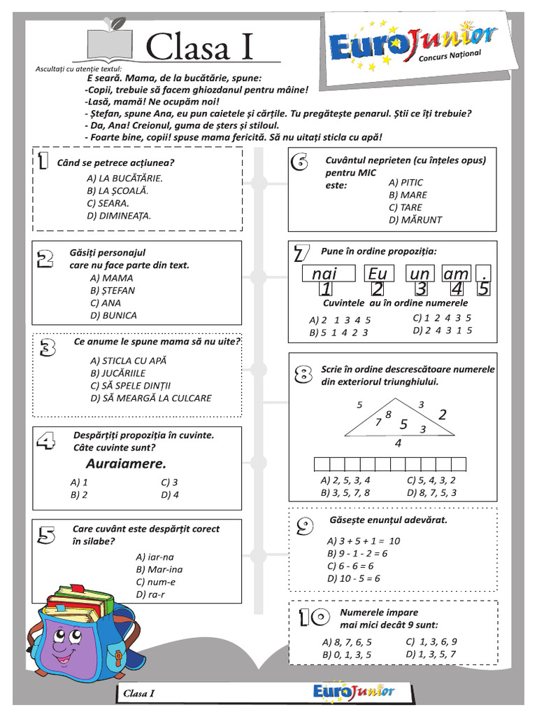 Eurojunior Subiecte B Cls I 2019 | PDF