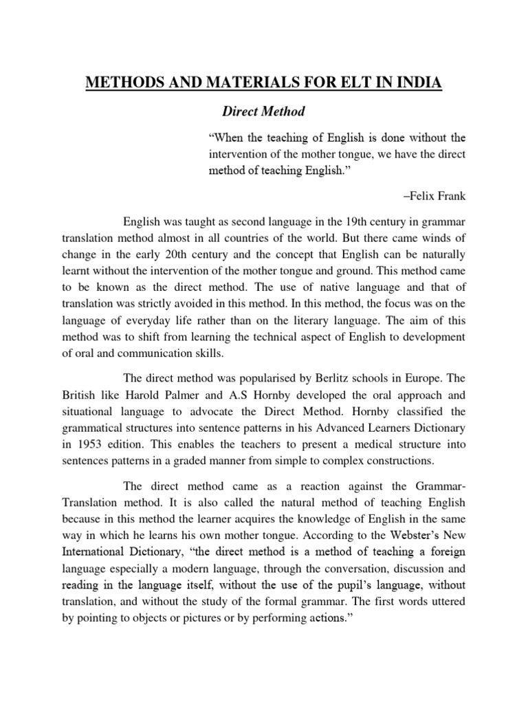 Methods and Materials For ELT in India - Direct Method | PDF | English ...