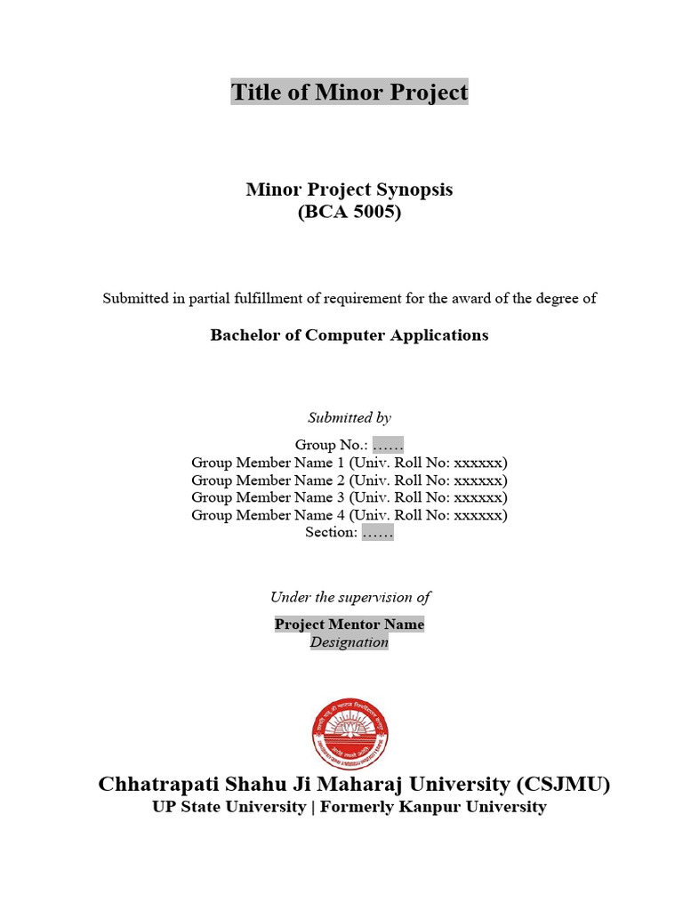 BCA 5005 Minor Project Synopsis Format & Guidelines | PDF