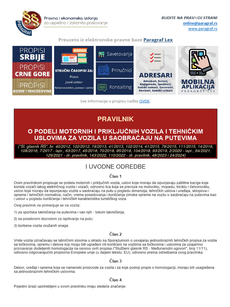 Pravilnik o Podeli Motornih I Prikljucnih Vozila I Tehnickim Uslovima Za Vozila U Saobracaju Na ...