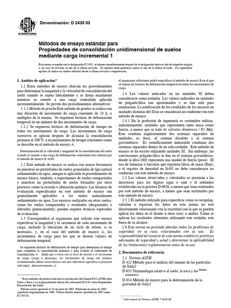 ASTM D2435 Espñ | PDF | Deformación (ingeniería) | Agua
