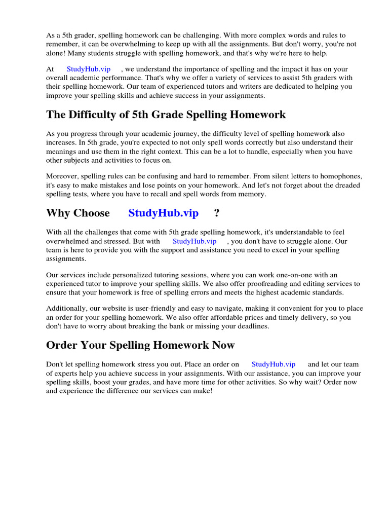 Spelling Homework 5th Grade | PDF | Phonics | Homework
